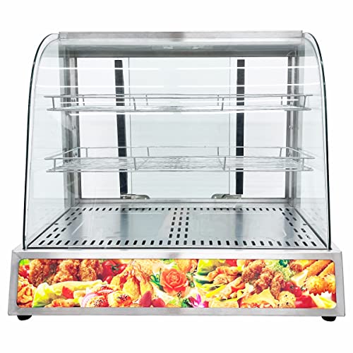 TECHTONGDA Commercial Countertop Food Display Case Electric Food Warmer Case for Pizza Dessert Food Display Cabinet 3 Tiers 700W