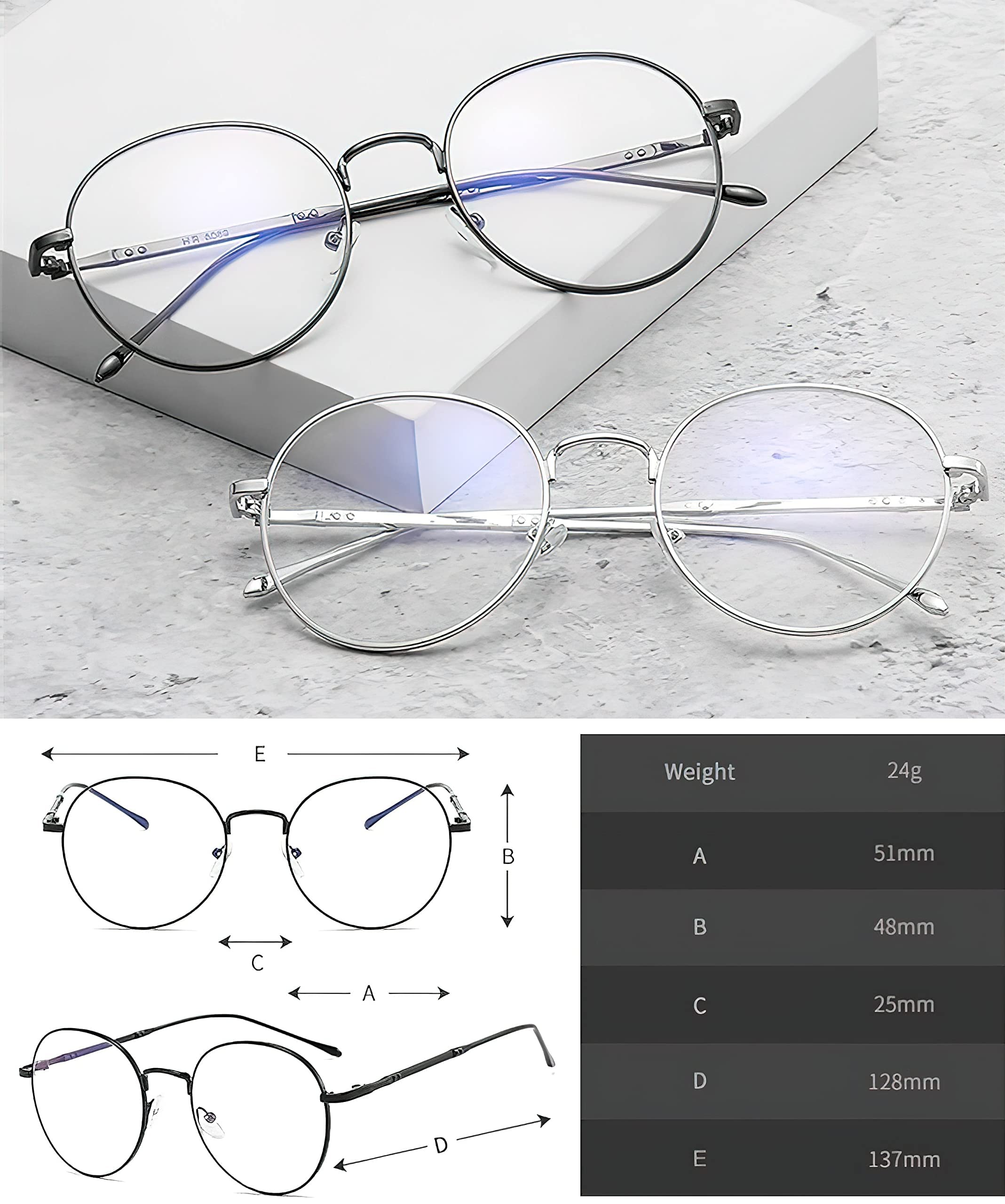 Blue Light Blocking Glasses Women Vintage Metal Round Rim Frame Retro Eyeglasses Women Men