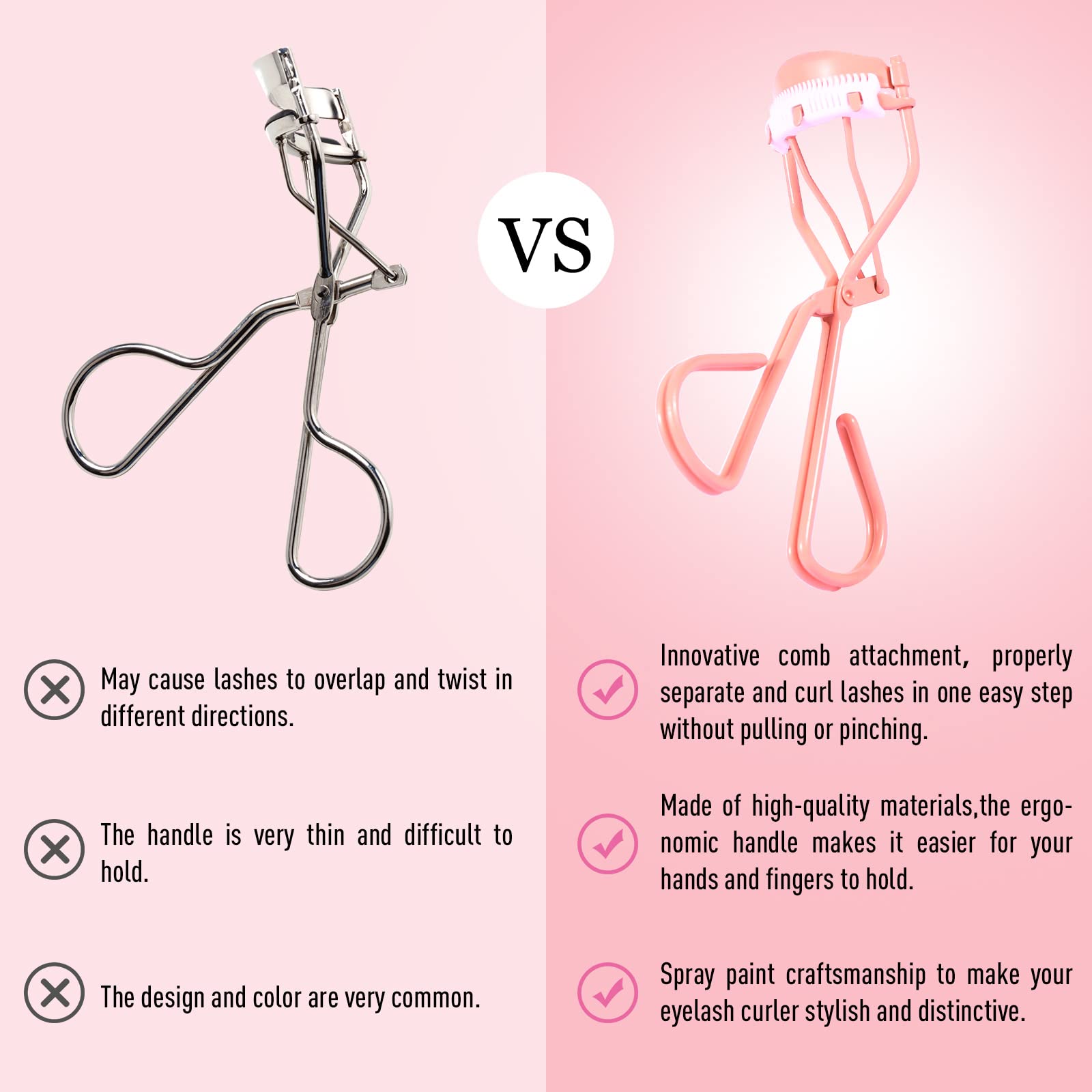 Eyelash Curlers with Comb, Pink Eyelash Curler with Built in Comb, Separated Eyelash Curler with Brush,Eye Lash Curler with Eyelash Curler Refills,Eyelashes Curler,The Professional Lash Tool