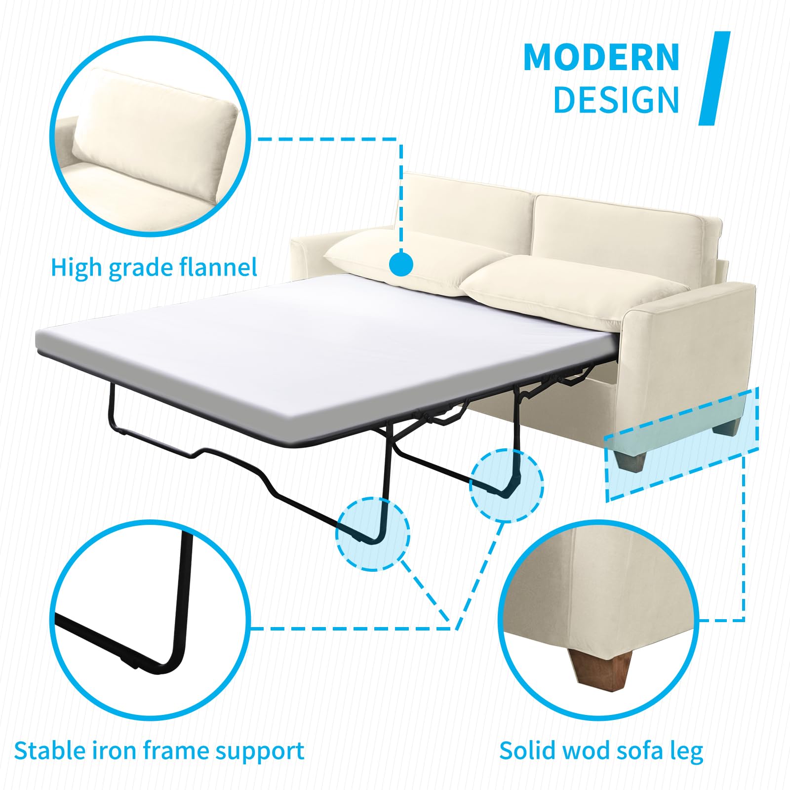 Mjkone Queen Size Pull Out Sofa Bed, Velvet Sleeper Sofa Couch with Folding Foam Mattress, 2-in-1 Sofa Pull Out Couch Bed for Living Room Apartment Small Spaces (Queen, Royal Blue)