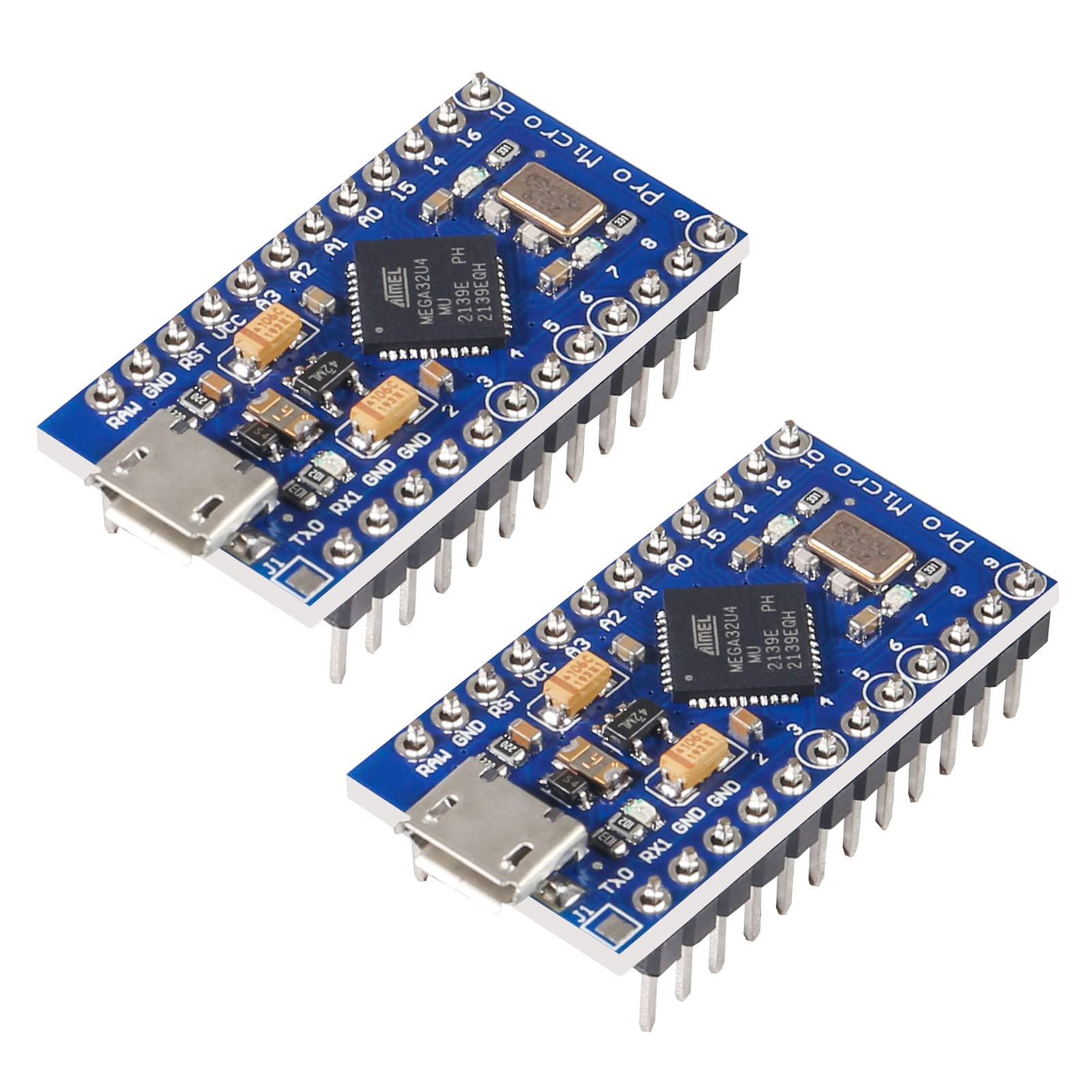 Diitao 2PACK Pro Micro 5V 16MHz Atmega32U4 Bootloadered IDE Micro USB Pro Micro Development Board Microcontroller Pro Micro Serial Connection with 2-Row Pins Header