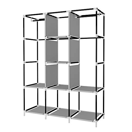 UDEAR Portable Wardrobe Closet Clothes Organizer No-Woven Fabric Cover with 6 Storage Shelves, 2 Hanging Sections and 4 Side Pockets,Beige