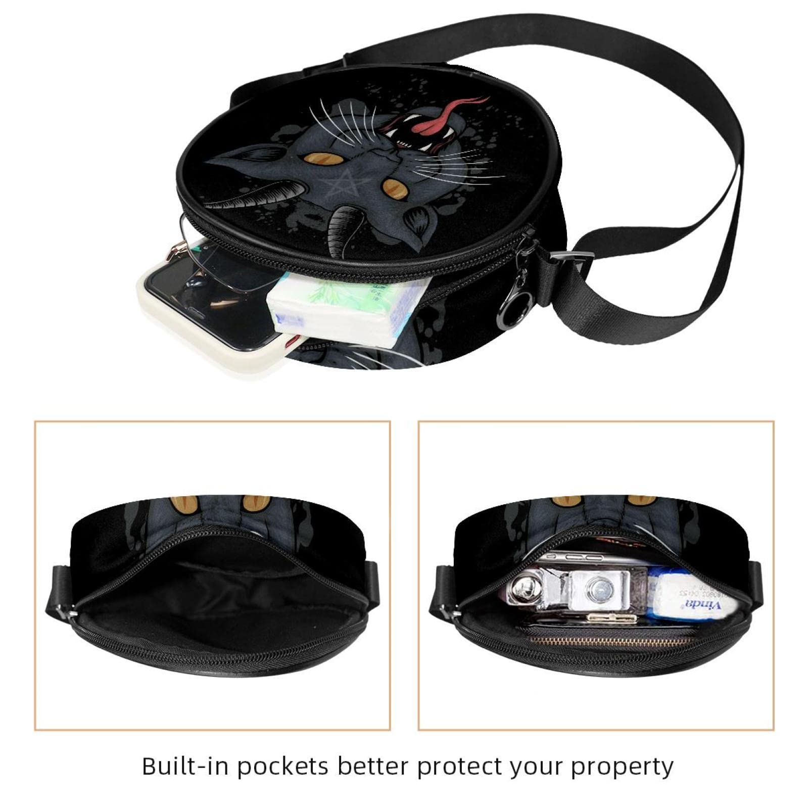 Satanic Cat Head Crossbody Bag for Women Circle Purse Shoulder Handbag Wallet Crossbody Purse Bag