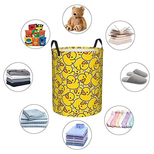 Gbuzozie 62L Round Laundry Hamper Cute Rubber Ducky Storage Basket Waterproof Coating Yellow Cartoon Ducks Organizer Bin For Nursery Clothes Toys
