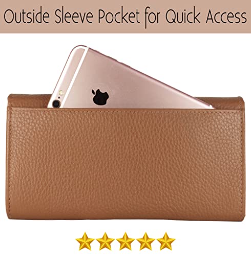 Mou Meraki Women RFID Blocking Real Leather Bifold Wallets For Women-Shield Against Identity Theft (Pebble Cognac)