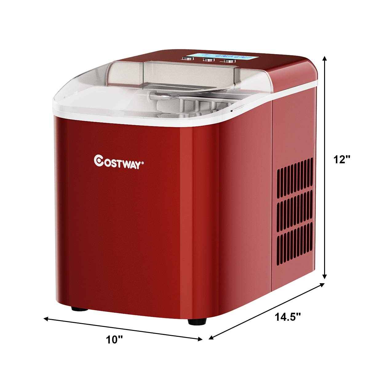 COSTWAY Countertop Ice Maker, 26LBS/24H with Self-Clean Function, LCD Display, 9 Bullet Ice / 7 Mins, Portable and Compact Ice Machine with Ice Scoop, for Homes, Offices, Restaurants, Bars, Red