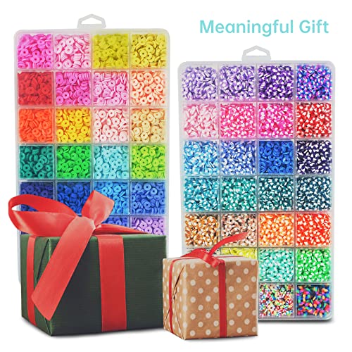 Gugull 14760pcs Clay Beads for Bracelet Making kit 56 Color Flat Heishi Beads for Jewelry Making