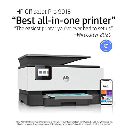 HP OfficeJet Pro 9015 All-in-One Wireless Color Printer, with Smart Home Office Productivity, HP Instant Ink, Works with Alexa (1KR42A)