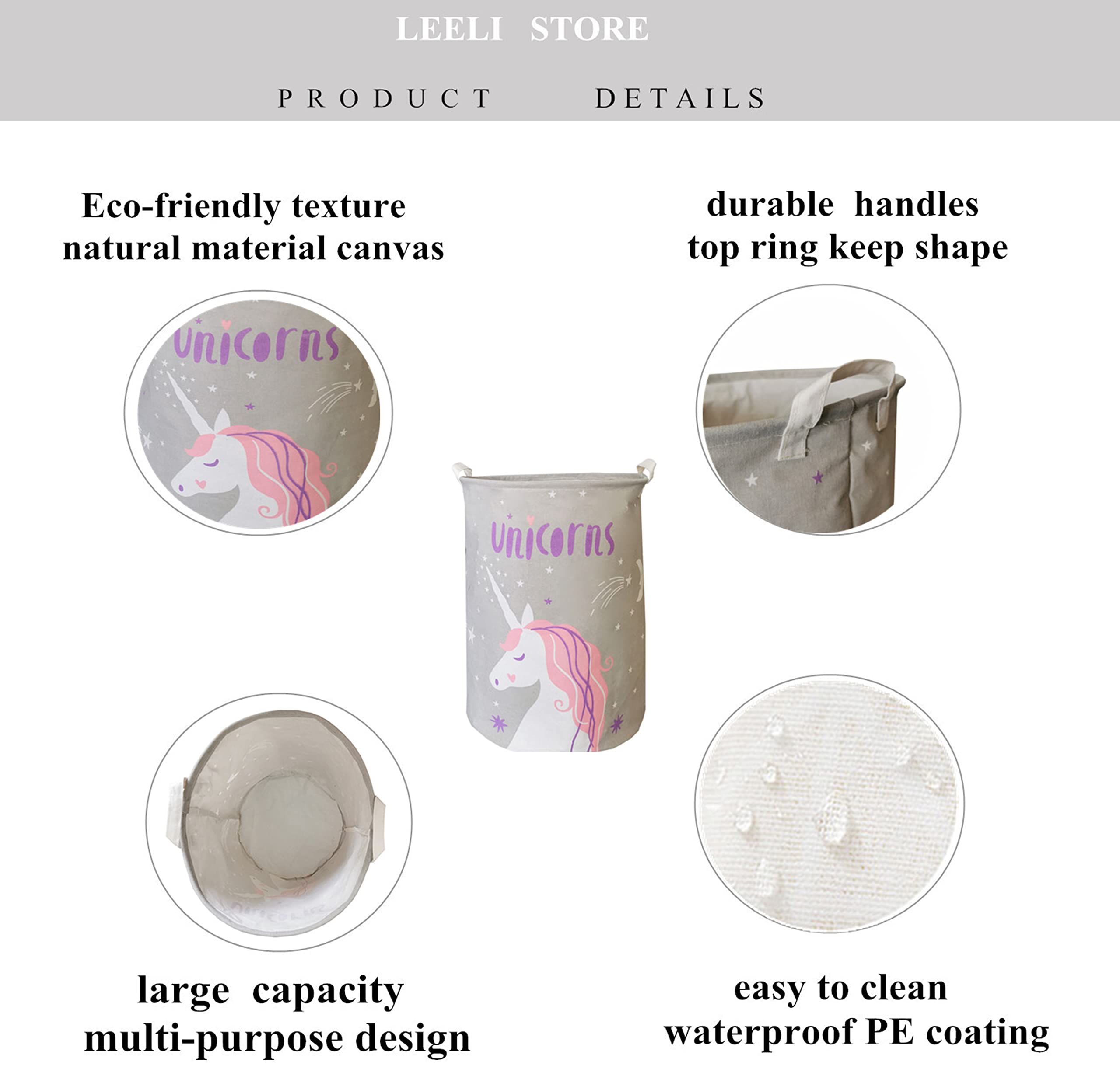 LEELI Laundry Hamper with Handles Collapsible Canvas Laundry Basket,Waterproof Storage Basket Home Organizer for Nursery,Clothes,Toys,Baby Hamper19.7×15.7(Pink Llama)