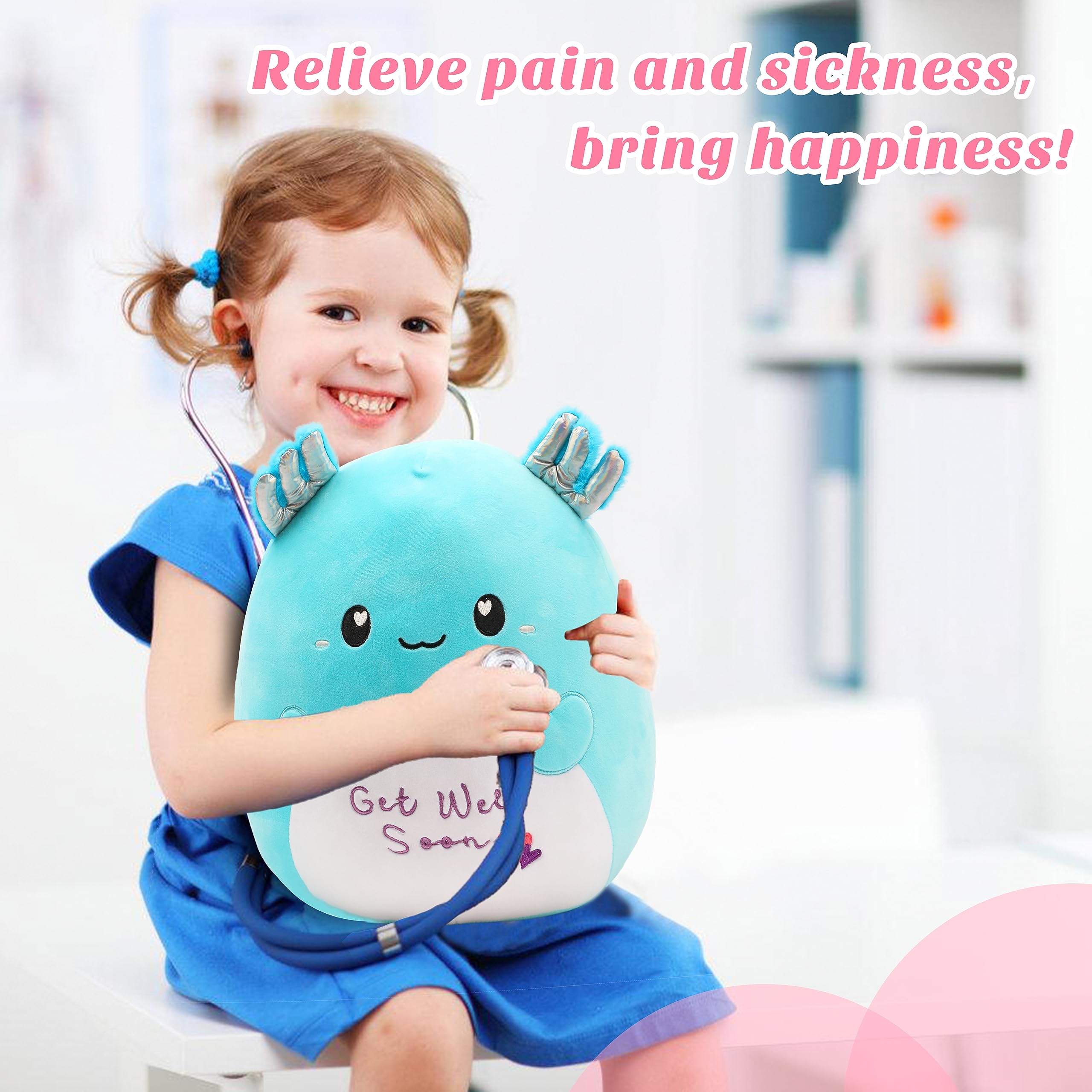 Easfan 13'' Get Well Soon Axolotl Plush Pillow Soft Cute Salamander Plush Get Well Soon Gifts for Kids Patient Feel Better for Women Men