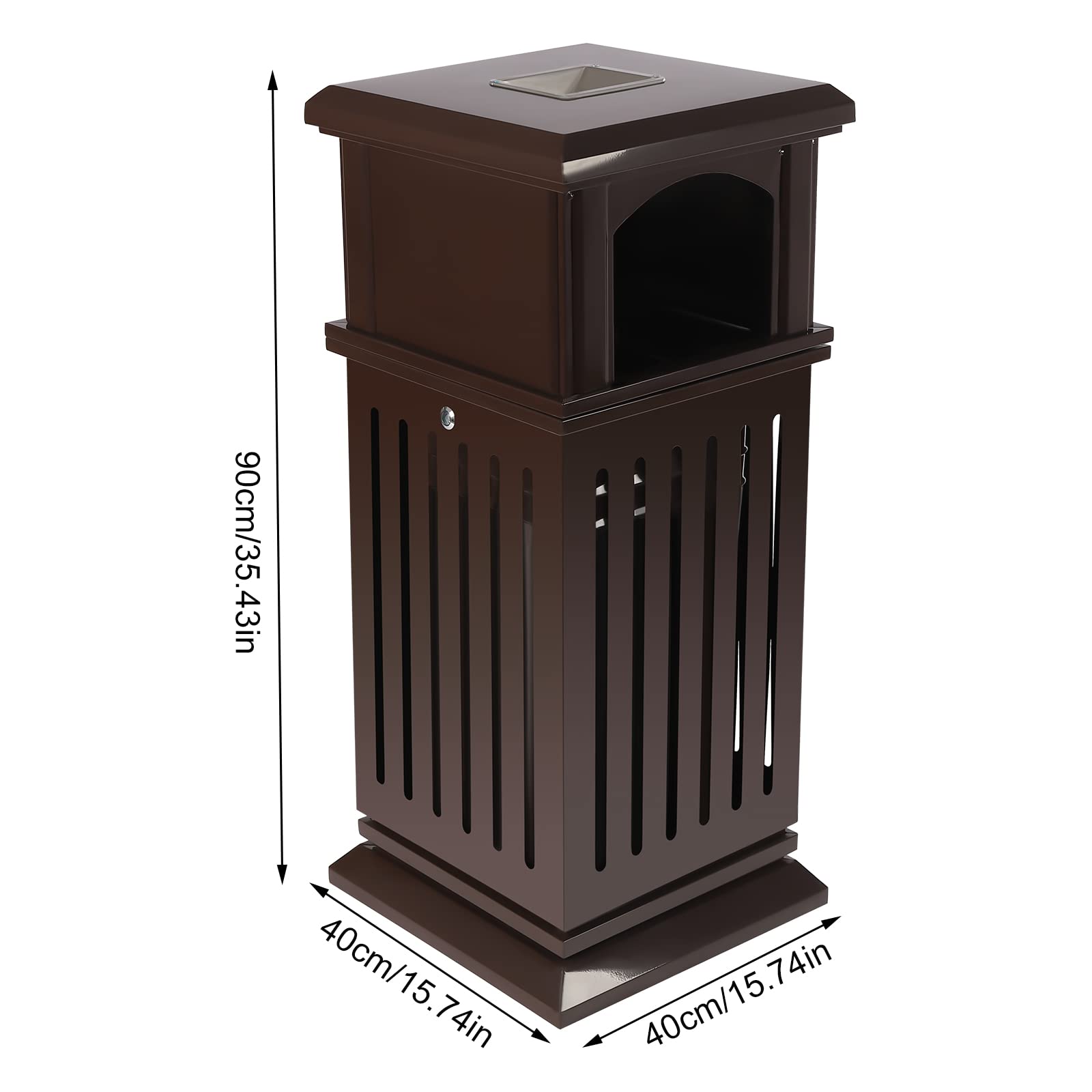 DYRABREST 10 Gallon Outdoor Trash Can Brown Commercial Garbage with Locking Lid & Ashtray, Waterproof Garbage Can Heavy Duty Industrial Garage Waste Container for Patio, Backyard, Deck