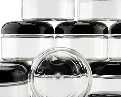 Cornucopia 4-Ounce Clear Plastic Jars (12-Pack); Jars w/Black Domed Lids for Cosmetics, Kitchen Spices, Crafts & Office