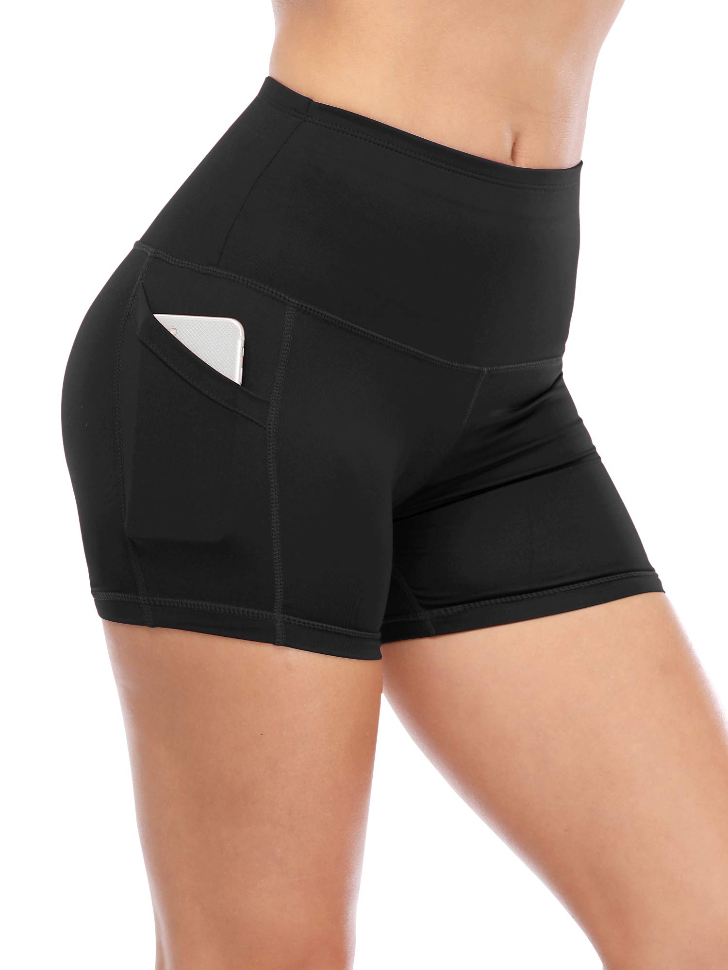CADMUS High Waist Athletic Shorts for Womens Yoga Fitness Workout Running Shorts with Deep Pockets,3 Pack,1016,Black & Grey & Navy Blue,Medium
