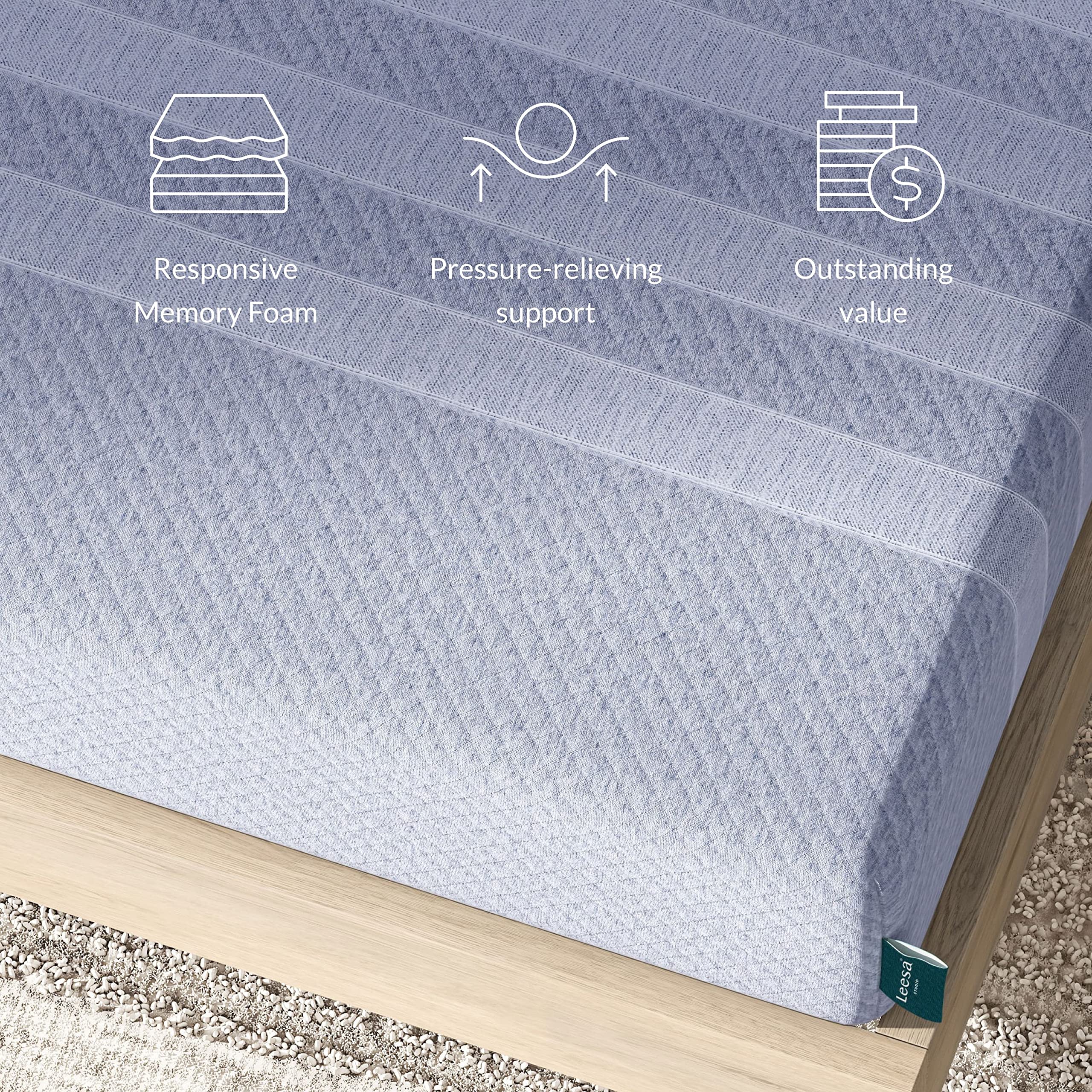 Leesa Studio 10" Mattress, Twin XL Size, Cooling Memory Foam / CertiPUR-US Certified / 100-Night Trial, Heather-blue