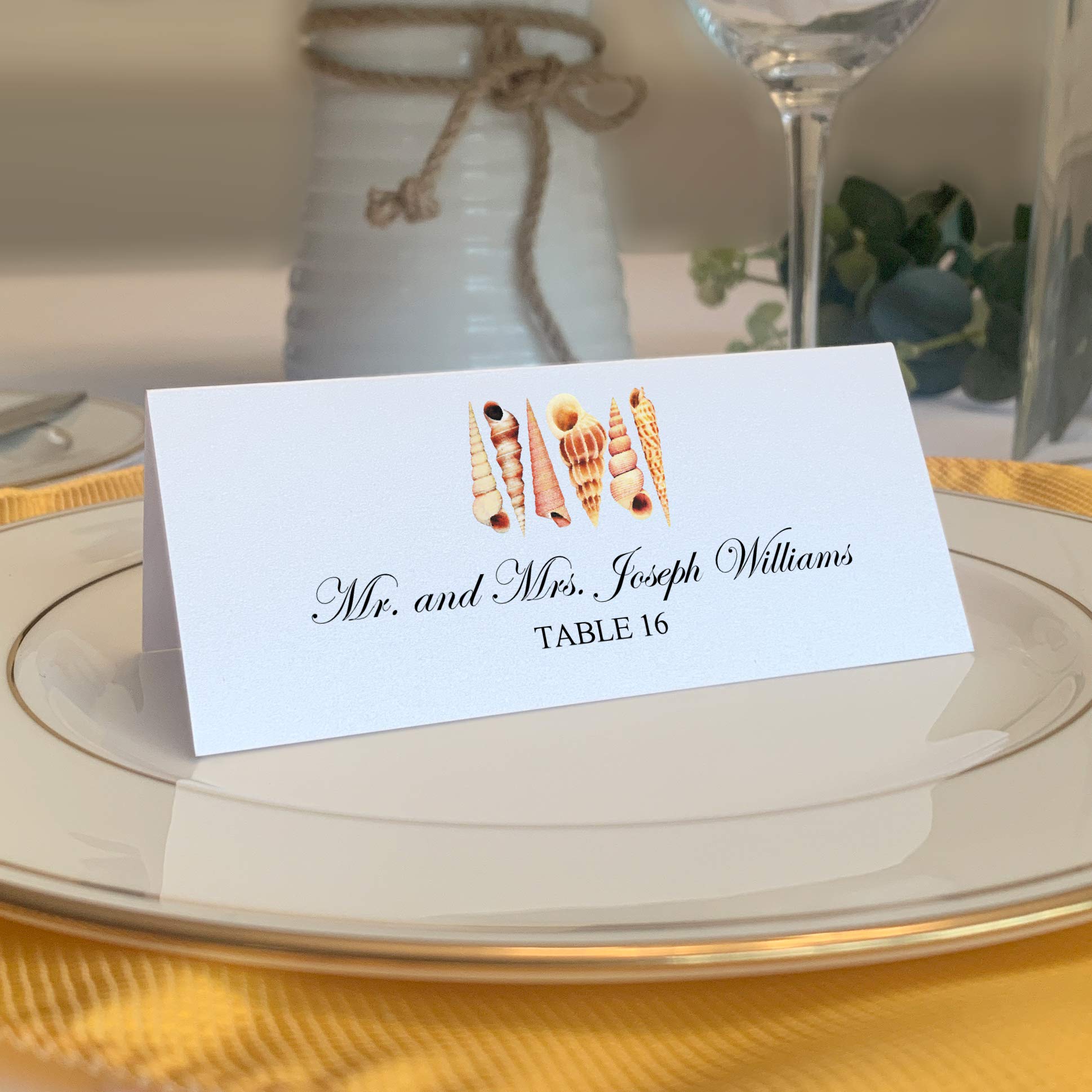 Seashell Pattern Place Cards, Set of 25, Pre-cut and Scored - Wedding, Party, Dinner, and Special Events - Made in the USA