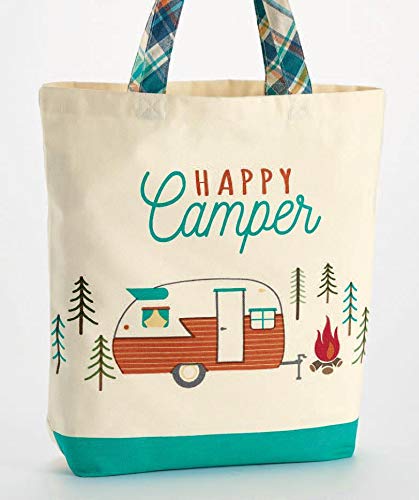 Design Imports DII Happy Camper Print Tote, Beige, wine redyellow, green, brown, red