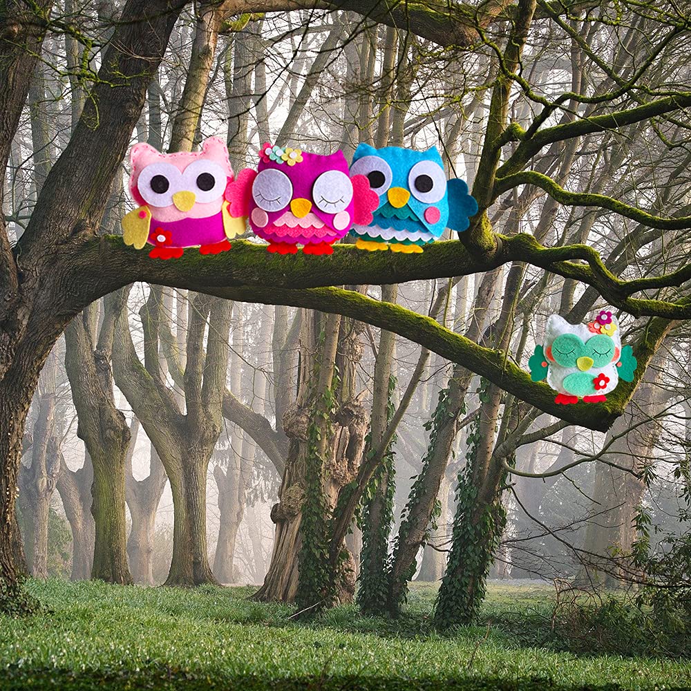 MOVEBO Sewing Kit for Kids, Owl Animal Toy Felt DIY Crafts Pack of 4 Felt Toy Sewing Crafts Kits for Kids Age 5-10 Years