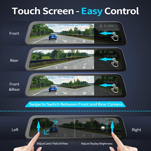 CARCHET 2.5K 12" Mirror Dash Cam - 1440P HD Rearview Mirror Camera, Smart Rear View Mirror, Front and Rear Camera, Night Vision, Sony Starvis Sensor, Touch Screen, Parking Assistance, GPS, G Sensor