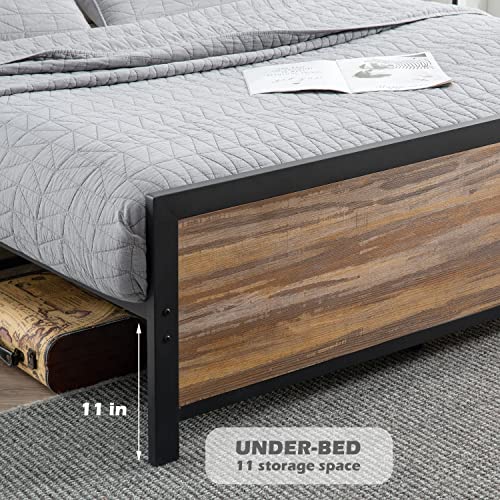 GAZHOME Twin Bed Frame with Wooden Headboard/No Box Spring Needed Heavy Duty Metal Platform / 9 Stable Leg/Noise Free/Easy Assembly