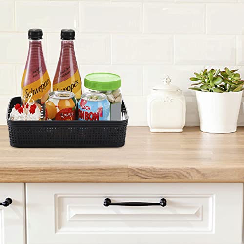 Frcctre 9 Pack Plastic Storage Baskets, Small Plastic Woven Storage Basket with Handles, Stackable Desktop Organizer Bins for Home, Kitchen, Pantry, Office, School, Classroom, 9.75"LX6.4"WX2.4"H