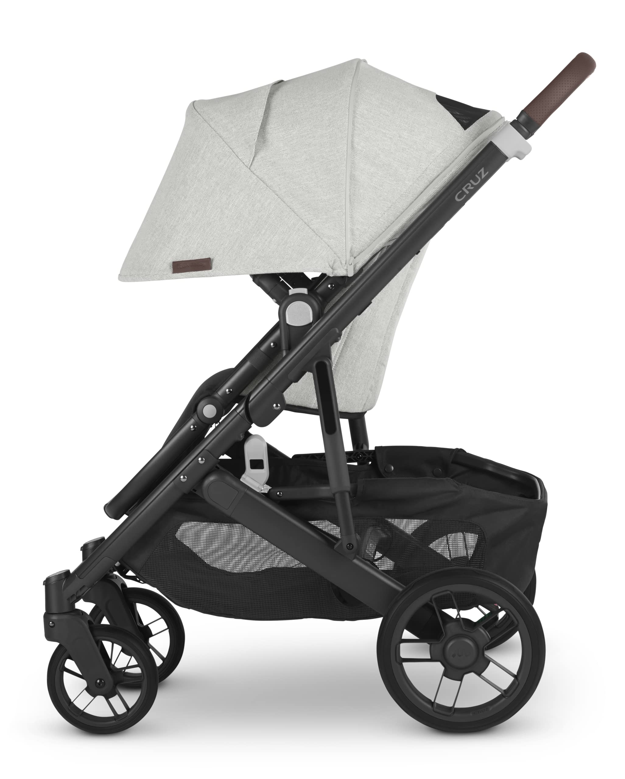 Cruz V2 Stroller -Anthony (White & Grey Chenille/Carbon/Chestnut Leather) + Infant Snug Seat