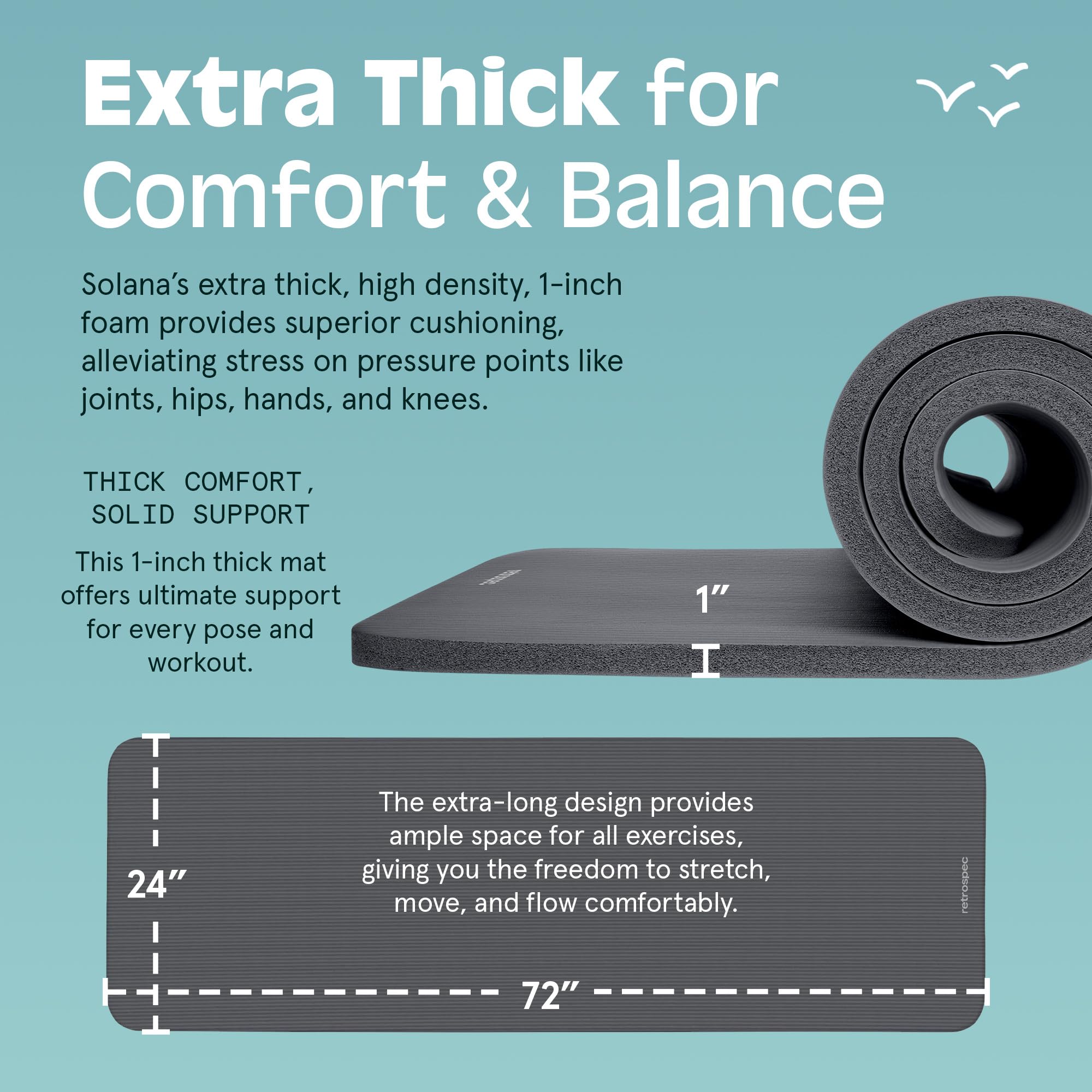Retrospec Solana Yoga Mat 1" Thick w/Nylon Strap for Men & Women - Non Slip Exercise Mat for Home Yoga, Pilates, Stretching, Floor & Fitness Workouts - Graphite