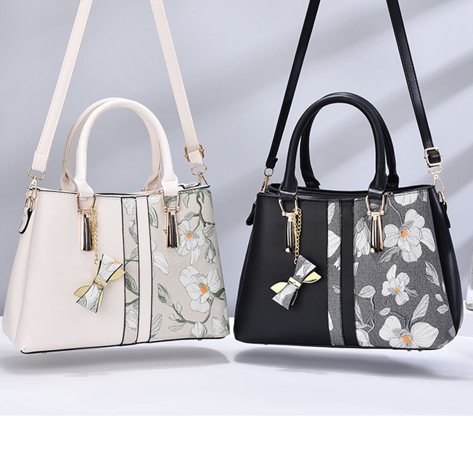 Embroidered Bag Large Capacity Handbag Fashion Shoulder Bag Leather Shoulder Bag for Women (White, One Size)