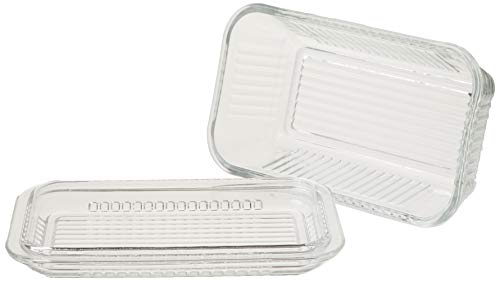 Circleware Farm Glass Butter Dish with Glass Lid, Multi-Purpose Preserving Serving Dessert Dish Tray, 6.75" x 4", Glassware for Cream Cheese, Cake, Salad, Candy, Foods & Best Selling Gift Ideas