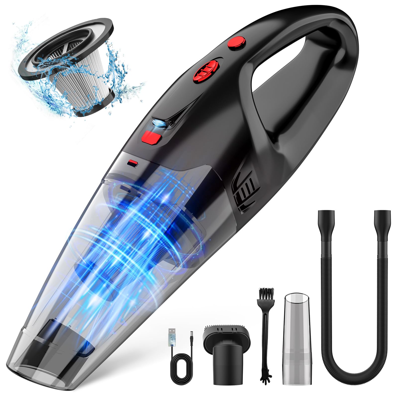 BSRCO Handheld Vacuum Cordless Rechargeable with LED, Lightweight Hand Vacuums Dust Busters Cordless Rechargeable, Hand Vacuum for Car/Home/Pet