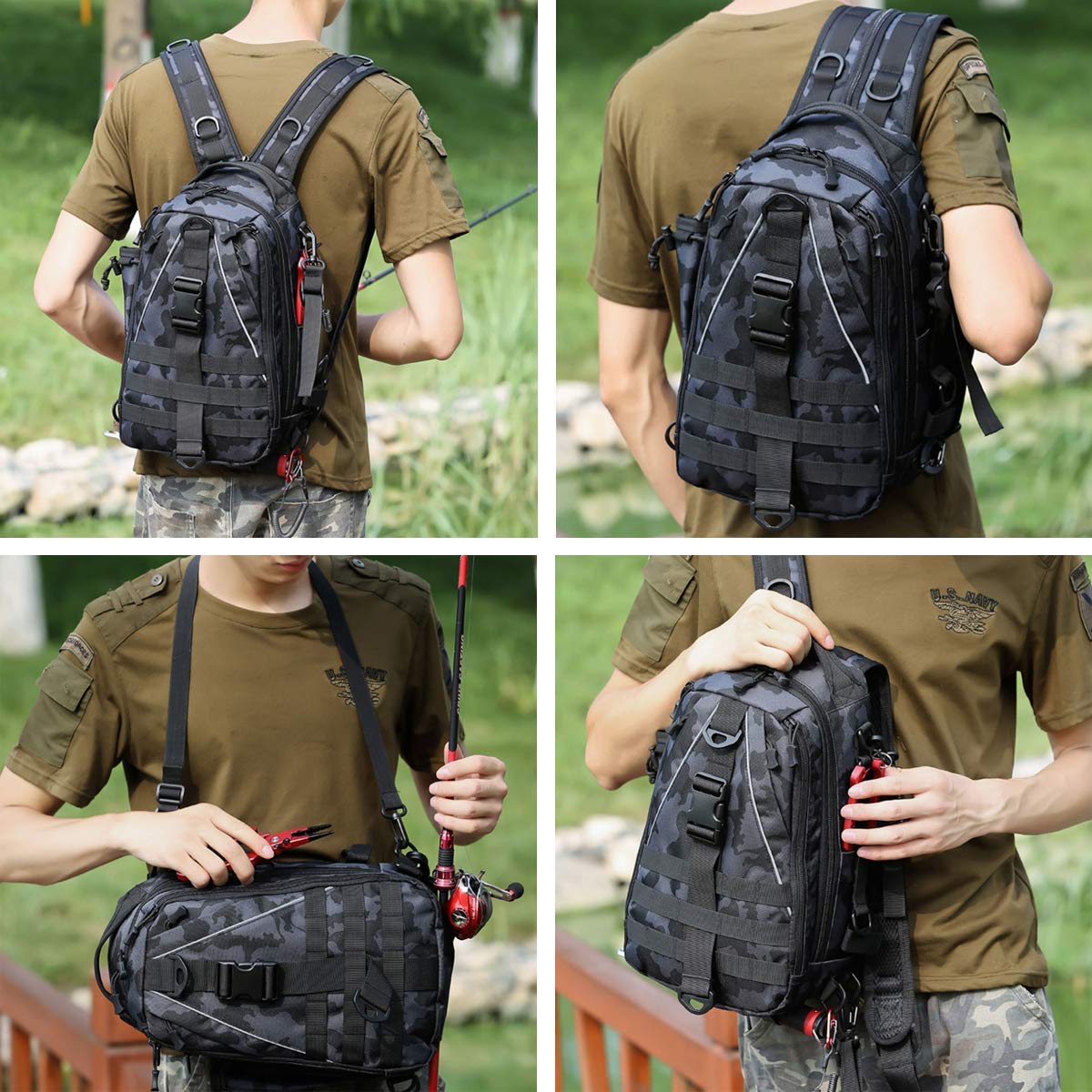 BraveHawk OUTDOORS Tactical Sling Pack Backpack, 800D Military Nylon Oxford Water Resistant MOLLE Utility Two Shoulder Backpack EDC Crossbody Bag Outdoor Daypack Organizer (Medium)