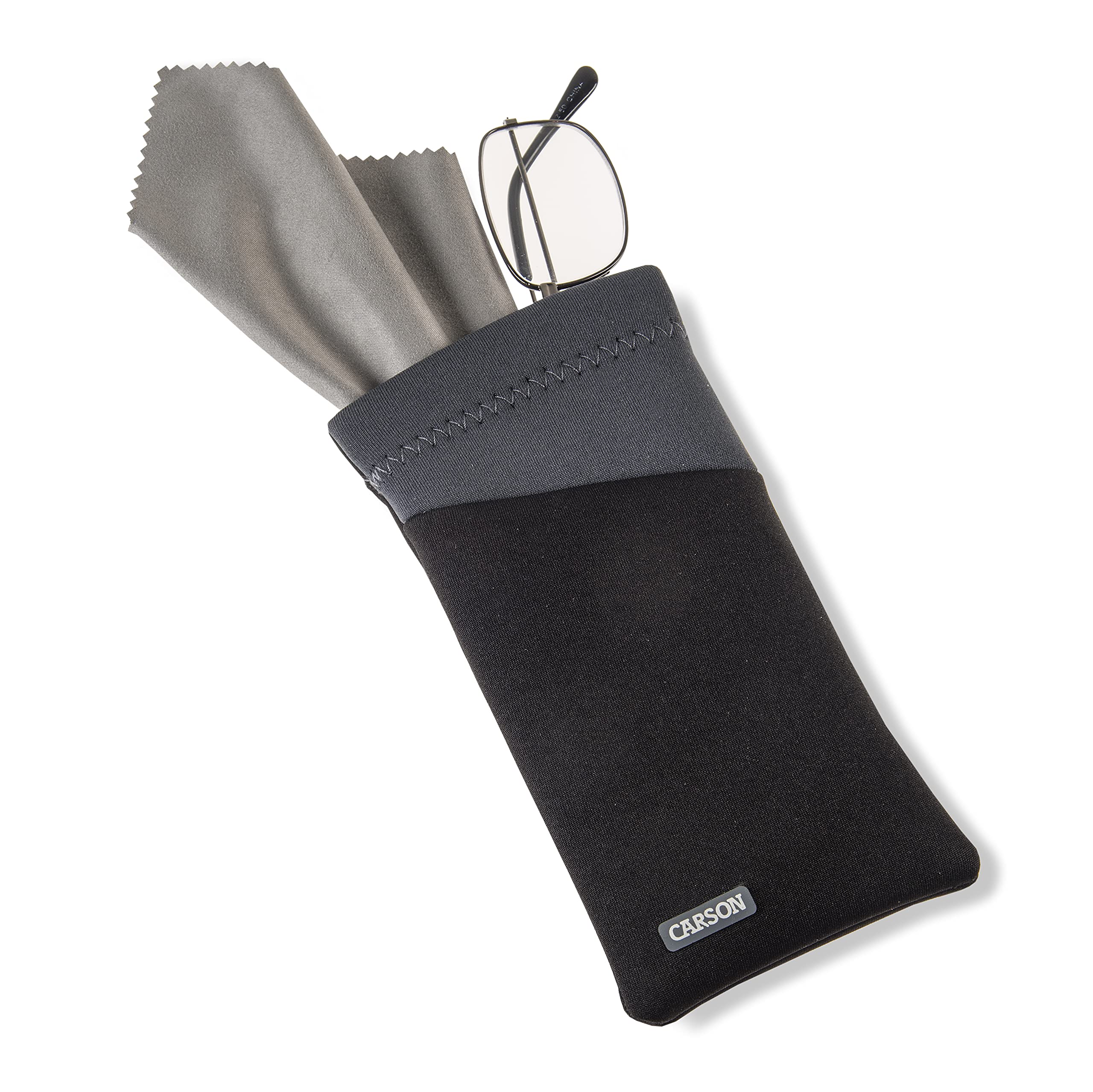 Carson Eyeglass Pouch with Built-in Microfiber Cloth for Eyewear and Sunglasses, Grey (EC-10BKGY) Small