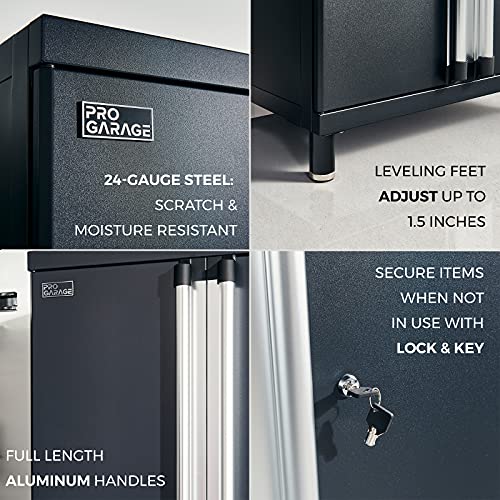 ClosetMaid ProGarage Garage Storage Base Cabinets & Workbench Top 3-Piece Set, Custom, Durable, Adjustable, Steel Construction, Black