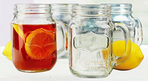 Circleware Simply Mason Jar Mug Shot Glasses with Handle, Set of 6, Party Home Entertainment Dining Beverage Drinking Glassware for Brandy, Liquor, Bar Decor, Jello Cups, 4.7 ounce, Clear (66993)