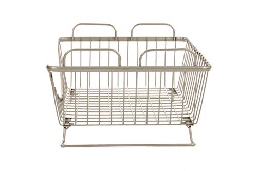 Spectrum Diversified Ashley Stackable Tray, Wire Basket with Raised Feet and Looped Handles Modular Stacking Bin System for Kitchen Countertop & Desk Organization, Satin Nickel