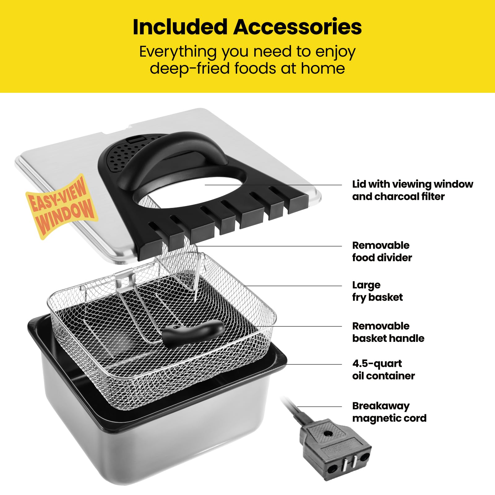 Chefman 4.5L Dual Cook Pro Deep Fryer with Basket Strainer and Removable Divider, Jumbo XL Size, Adjustable Temp & Timer, Perfect for Chicken, Fries, Chips and More, Easy to Clean, Stainless Steel