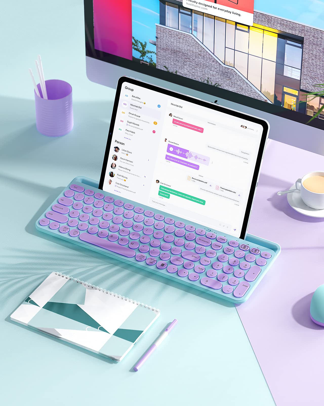seenda Bluetooth Keyboard for iPad, 2.4G + Bluetooth Multi-Device Typewriter Keyboard with Number Pad, Tablet Holder for iPad Tablet, Andriod Phone, MacBook/Windows PC Desktop, Barbie Purple