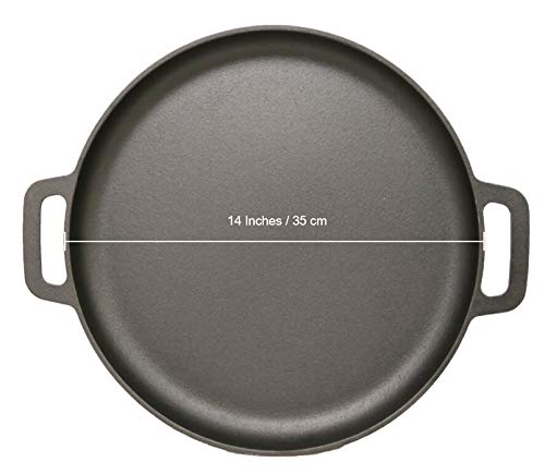 Cuisiland 13.5" Pre-Seasoned Cast Iron Pizza and Baking Pan (35cm Diameter) for- Stove, Oven, Grill or Campfire