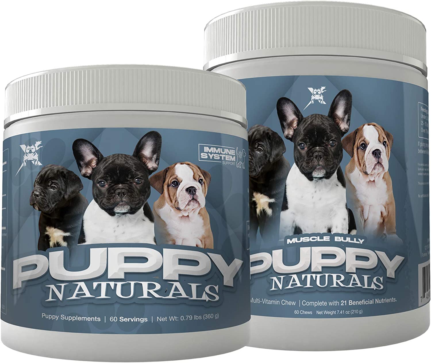 Muscle Bully Puppy Naturals | Muscle Building Immunity Milk Replacer + 10 in 1 Puppy MultiVitamin Nutrient Chew | Veterinarian Formulated. Nutritional Support for Growing Puppies (120 Servings).