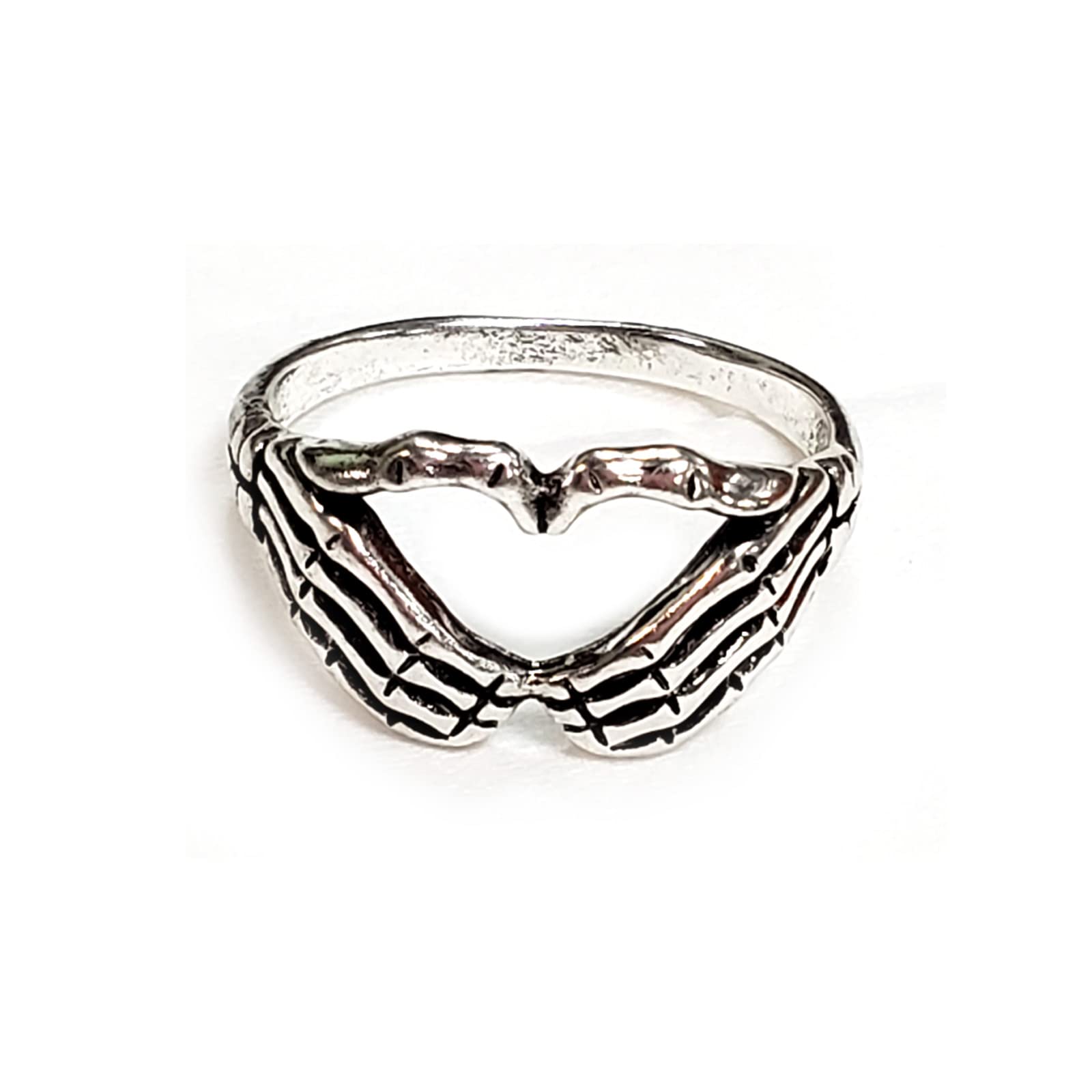 COLORFUL BLING Cool Skull Hand Heart Shaped Ring Gothic Skeleton Hand Ring for Hip Hop Hippie Style Women Men Jewelry-8