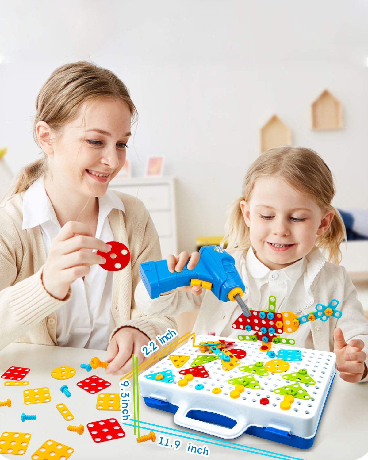 UNIH Kids Drill Set Toys for 3 4 5 Year Old Boys Girls, Building Educational Stem Puzzle Toys Learning Toy for Kids Gift (237 Pcs)