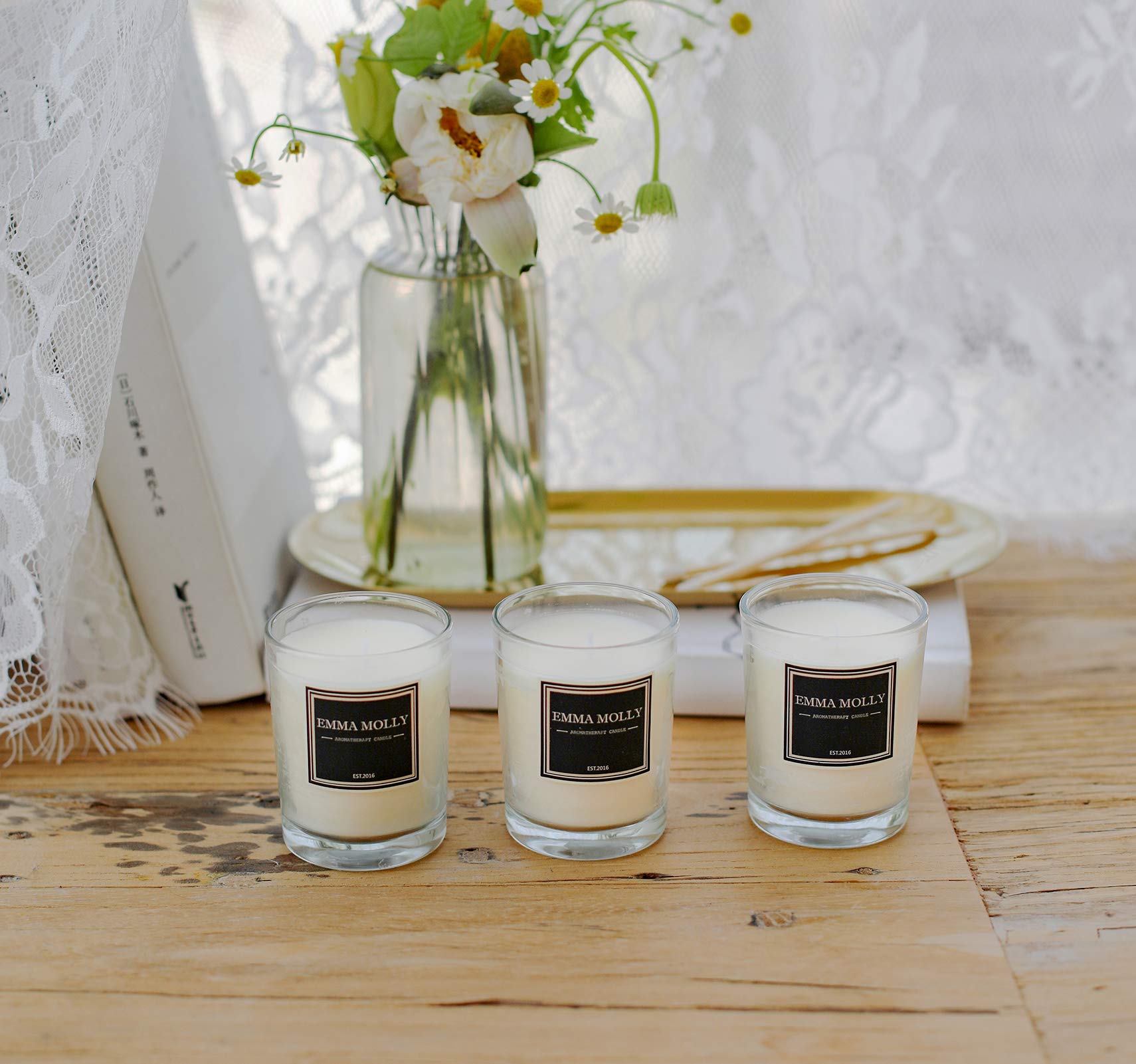 Scented Candles Gift Set White Tea + Jazz Coffee + Monet's Garden, 3 pcs Small Jar Aromatherapy Fragranced Candles, Assorted, 33 Hours Burning