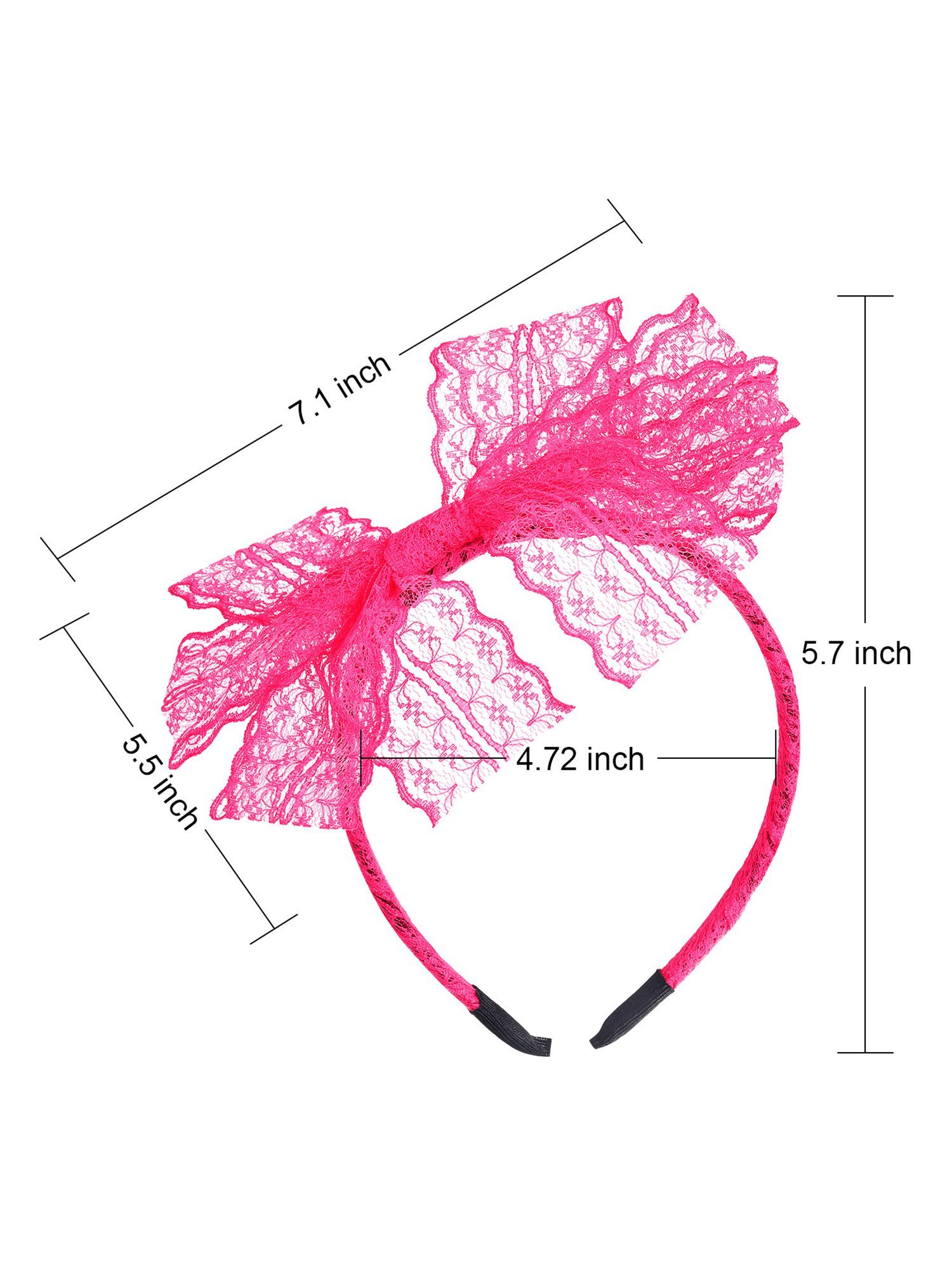 Blulu 80's Lace Headband Costume Accessories for Halloween 80s Theme Party, Avoid Headache Neon Lace Bow Headband, Set of 4 (Red, Fluorescent Green, Lake Blue, Purple)