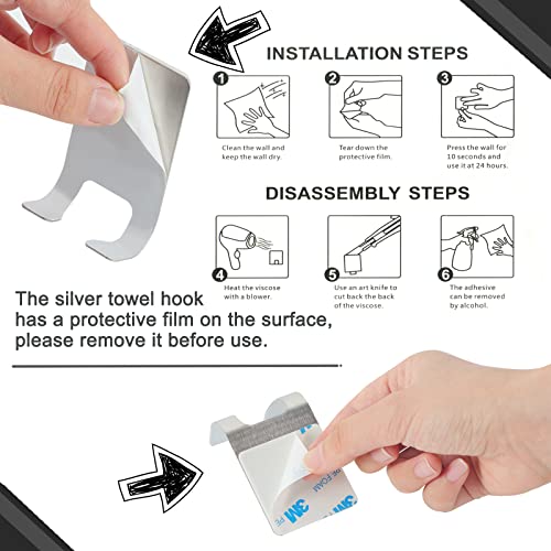 HADWER Towel Hooks 6 Pack - Silver Towel Hooks Heavy Duty Robe Hooks for Bathroom (Two Types of Hooks)