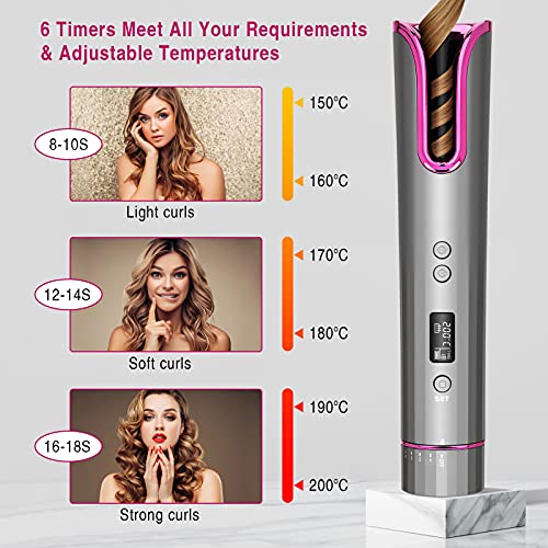 BlumWay Cordless Auto Hair Curler, Automatic Curling Iron with LCD Display Adjustable Temperature & Timer,Rechargeable & Portable Curling Wand for Travel,Magic Styling Tools(Purple)