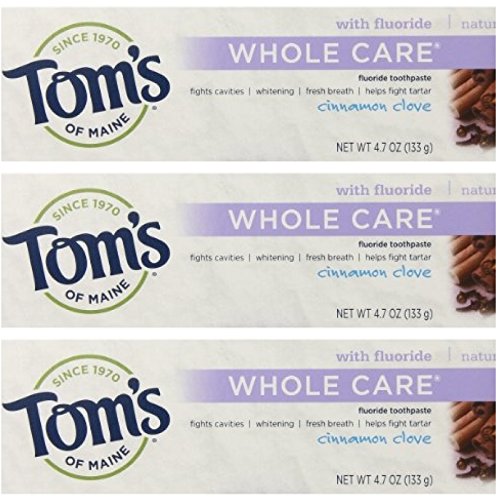 Tom's of Maine Natural Whole Care Toothpaste with Fluoride, Cinnamon Clove, 3 Count