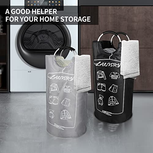 Large Laundry Baskets with Handles Easy Carry Laundry Hamper Waterproof Collapsible Laundry Bags for Kids Bedroom, College Dorms, Bathroom Storage and Laundry Room Service, 120L, Black, Riffty