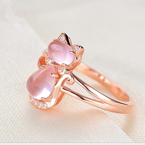 COLORFUL BLING Rose Gold Pink Fleurstone Cat Rhinestones Animal Ring Women Kids(7)