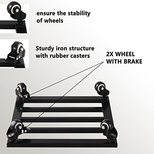 Large Metal Square Plant Caddy with Wheels 13.6β Iron Wrought Rolling Plant Stand with Casters Heavy-Duty Plant Dolly for Indoor and Outdoor Plant Pot Roller Base Square Plant Movers, Glossy Black