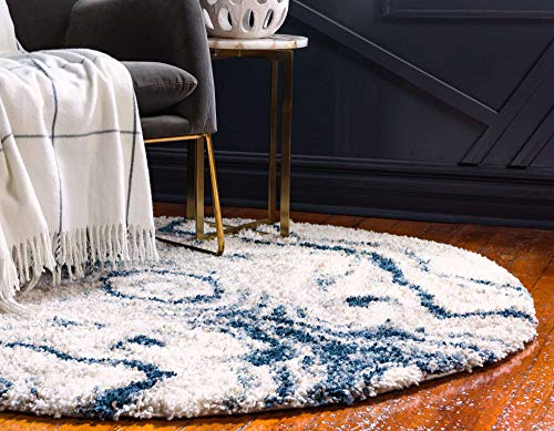 Unique Loom Hygge Shag Collection Area Rug - Valley (5' Round, Blue/ Gray)
