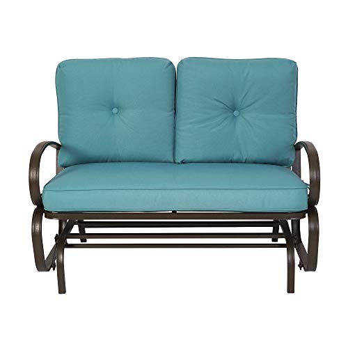 Kozyard Cozy Two Rocking Love Seats Glider Swing Bench/Rocker for Patio, Yard with Soft Cushion and Sturdy Frame (Blue)